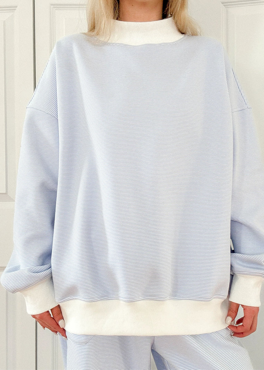 Blue and White Mini Striped Mockneck Sweatshirt ★ Blue – Rock N Rags