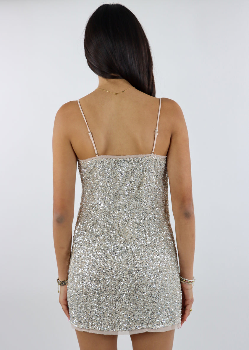 Shine Bright Mini Dress ★ Champagne – Rock N Rags