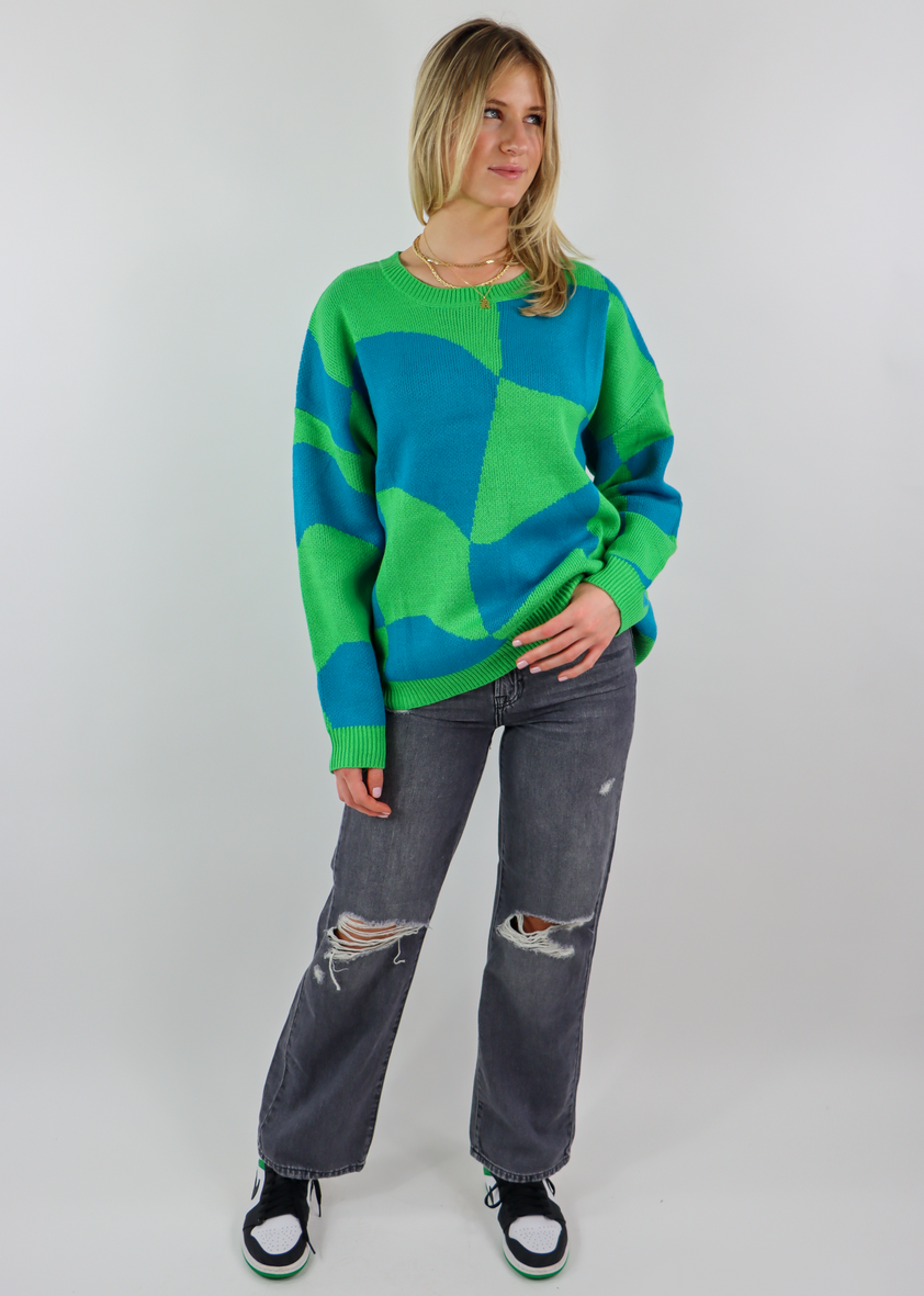 Keep Score Sweater ★ Neon Blue & Green – Rock N Rags