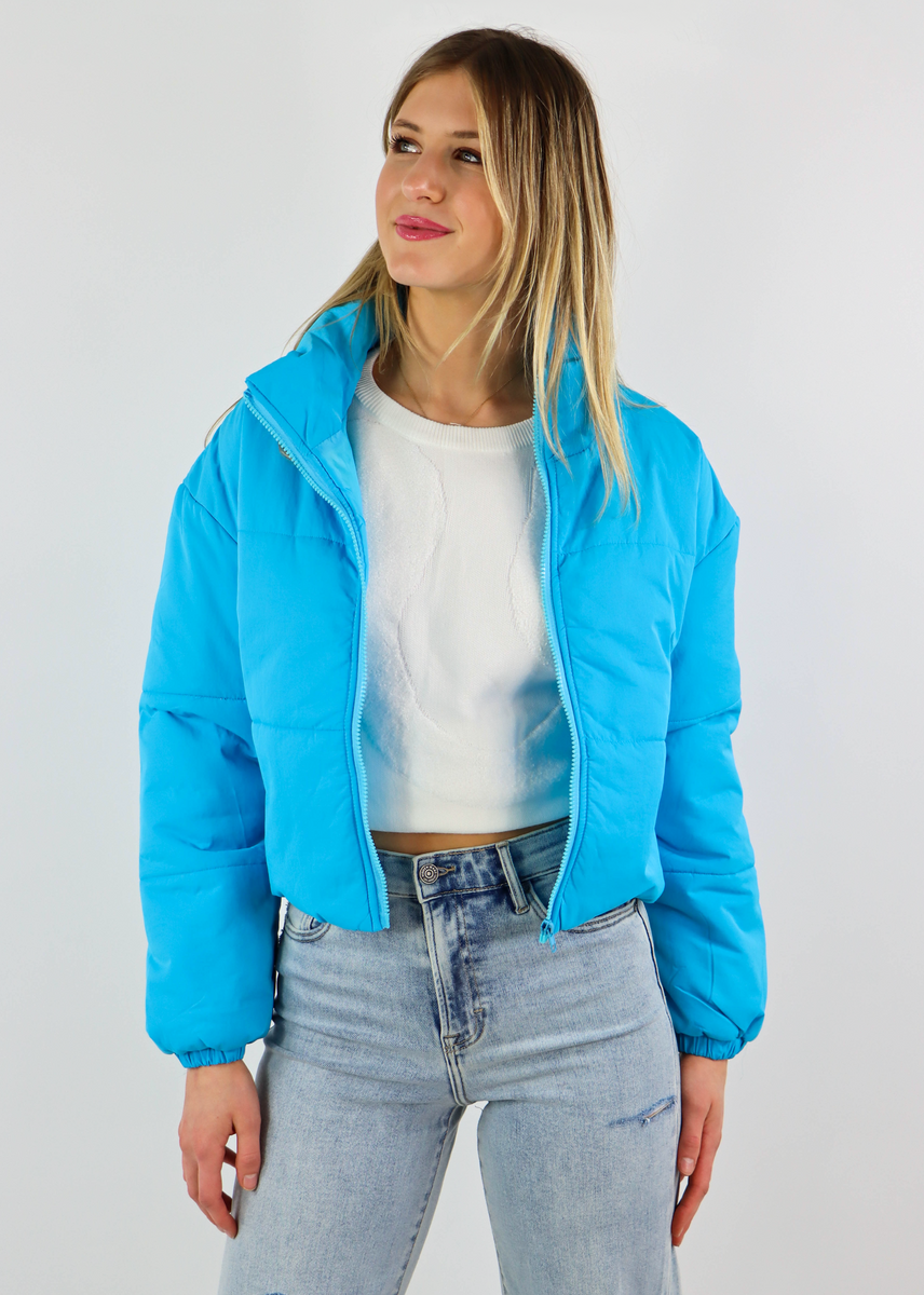 Raindrops Puffer Jacket ★ Neon Blue – Rock N Rags